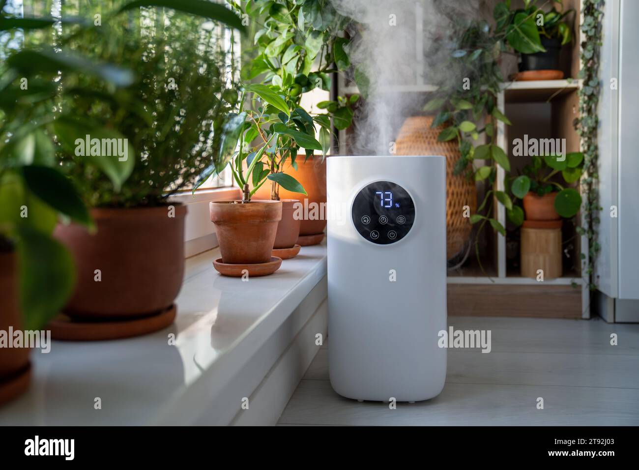 Modern ultrasonic air humidifier moisturizing dry air in room for ...