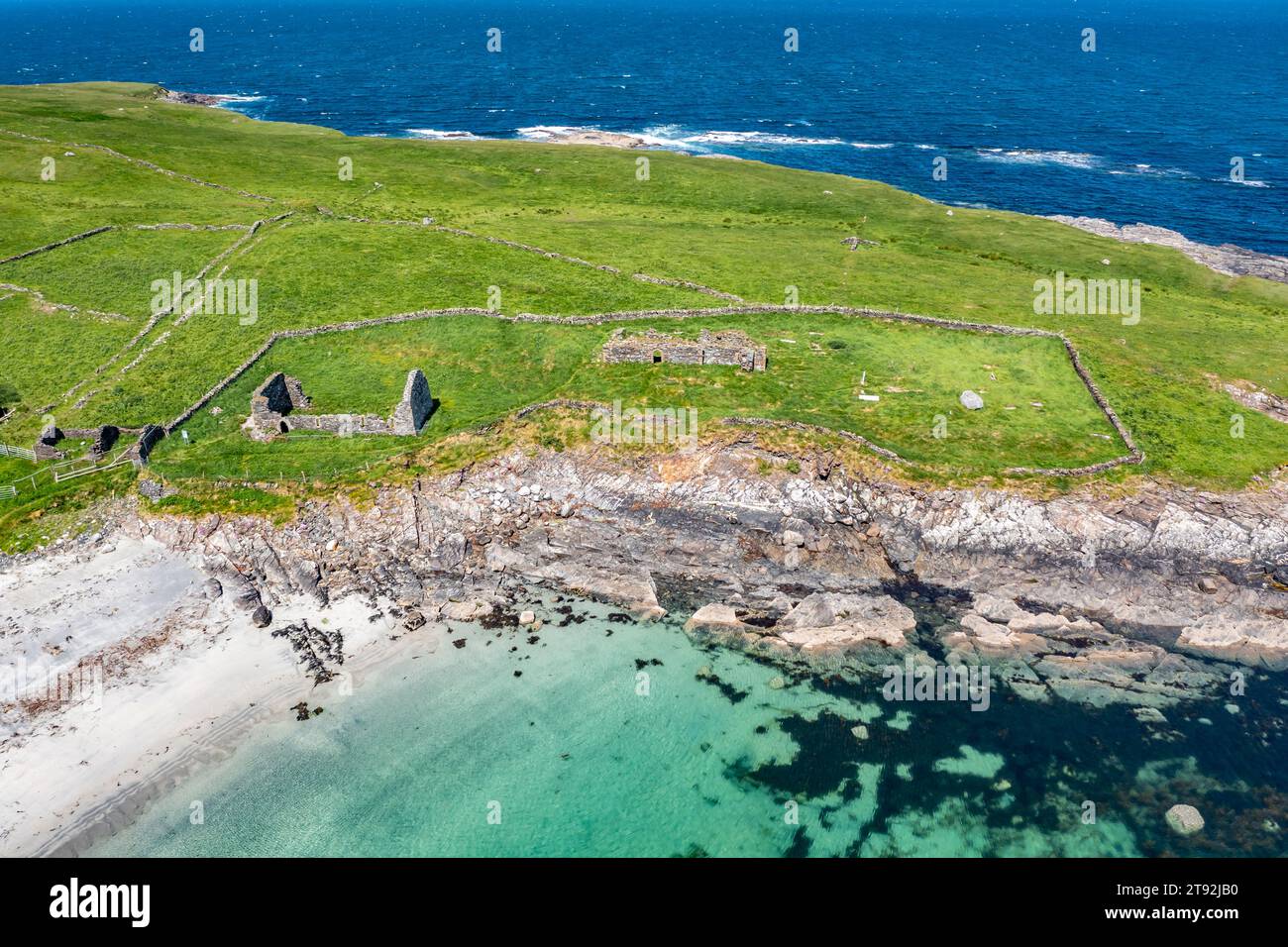 Aerial view of Inishkeel Island by Portnoo in County Donegal, Ireland ...