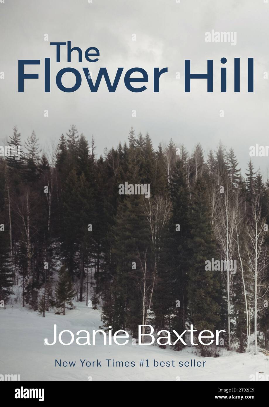 Composite of the flower hill joanie baxter text over winter landscape ...