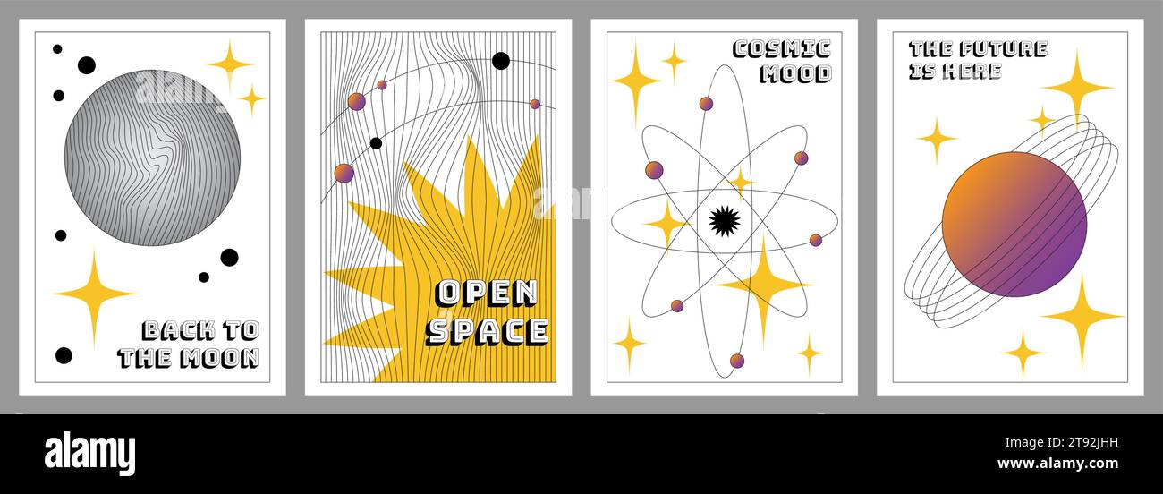 Retrofuturism Poster set. Primitive avant-garde minimalistic print with ...