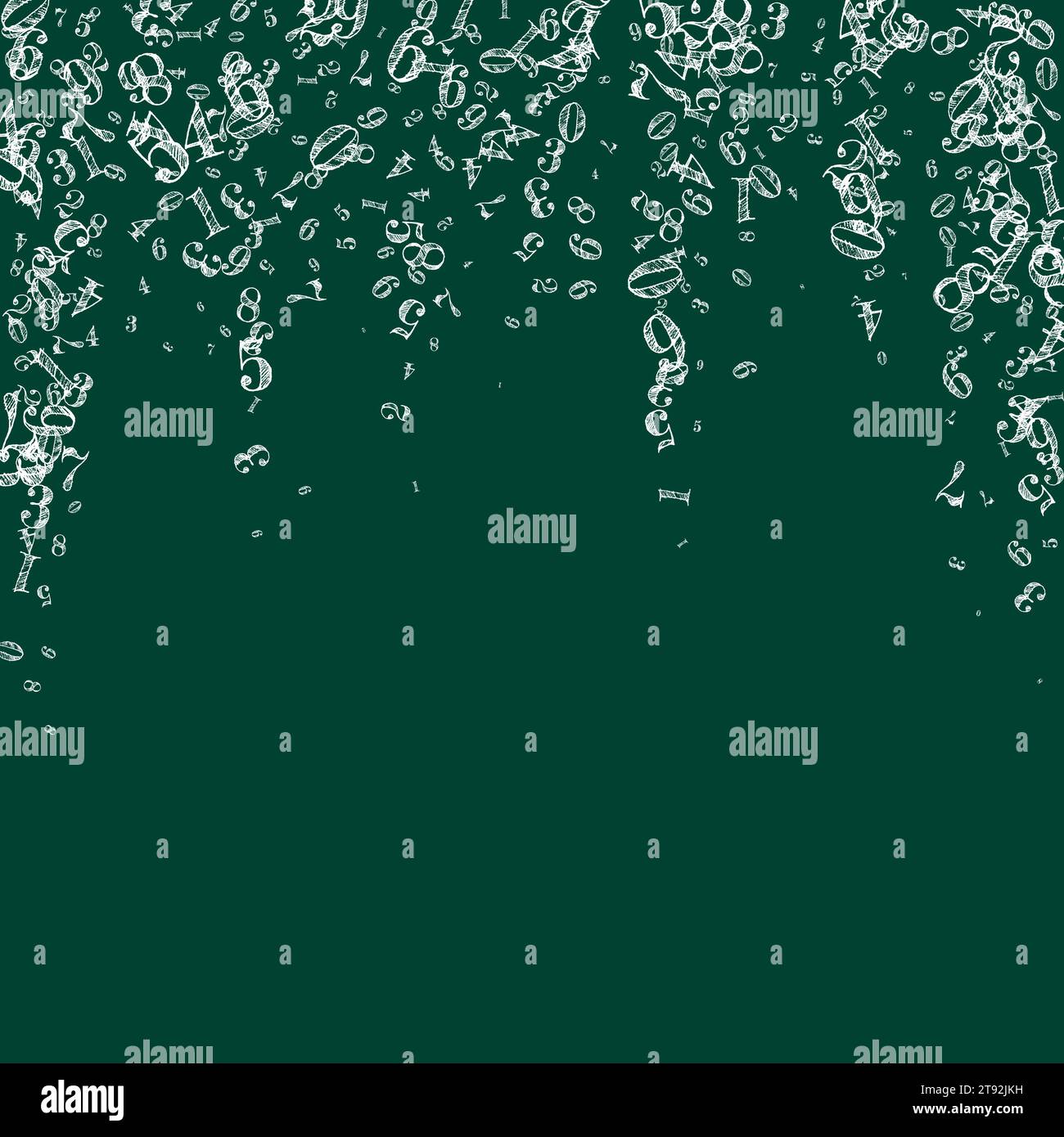 Scattered numbers. White chalk digits flying chaotic. Back to school ...