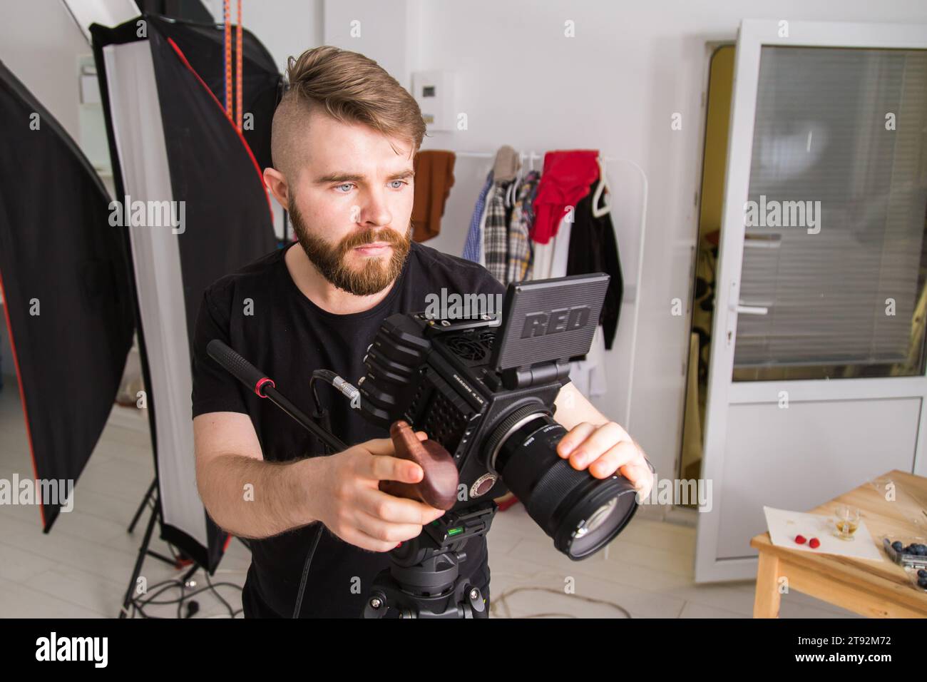 UFA, RUSSIA - 29 FEBRUARY 2020: cameraman works with Red digital cinema ...