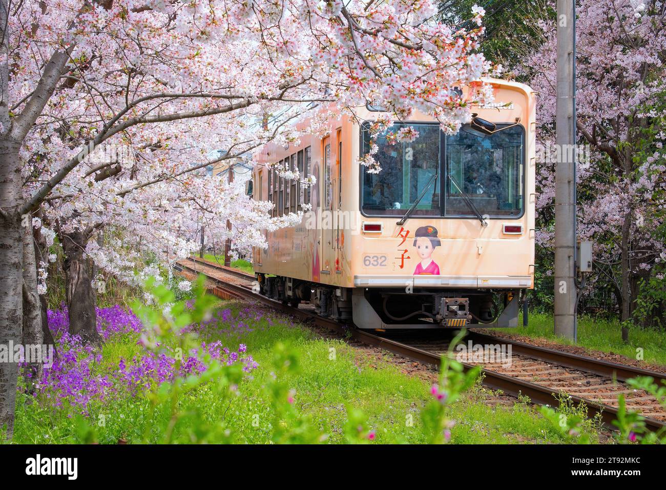 Kyoto, Japan - March 31 2023: Keifuku Tram is operated by Keifuku ...