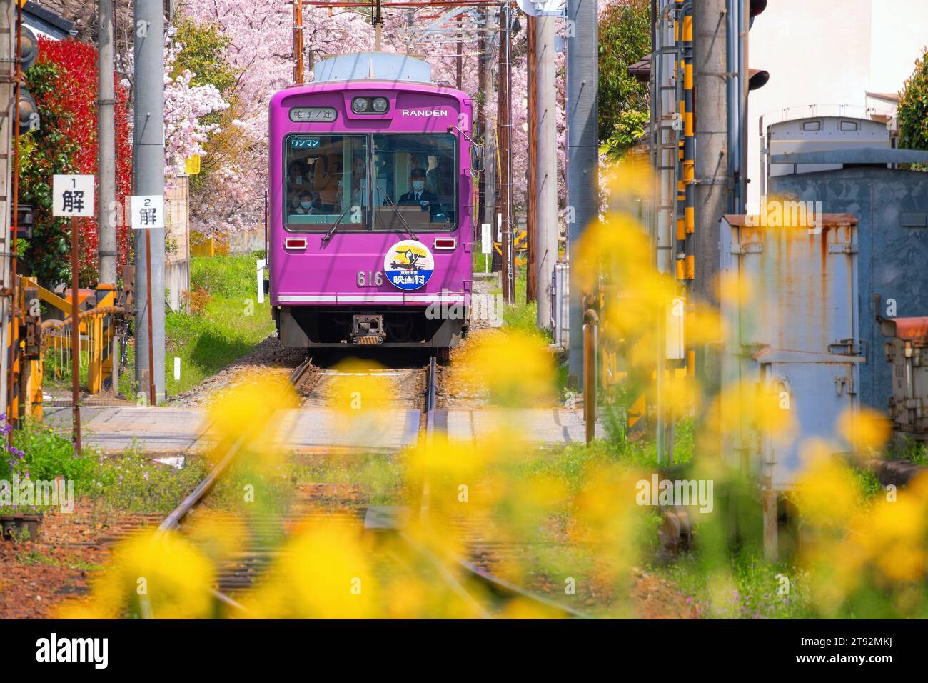 Kyoto, Japan - March 31 2023: Keifuku Tram is operated by Keifuku ...