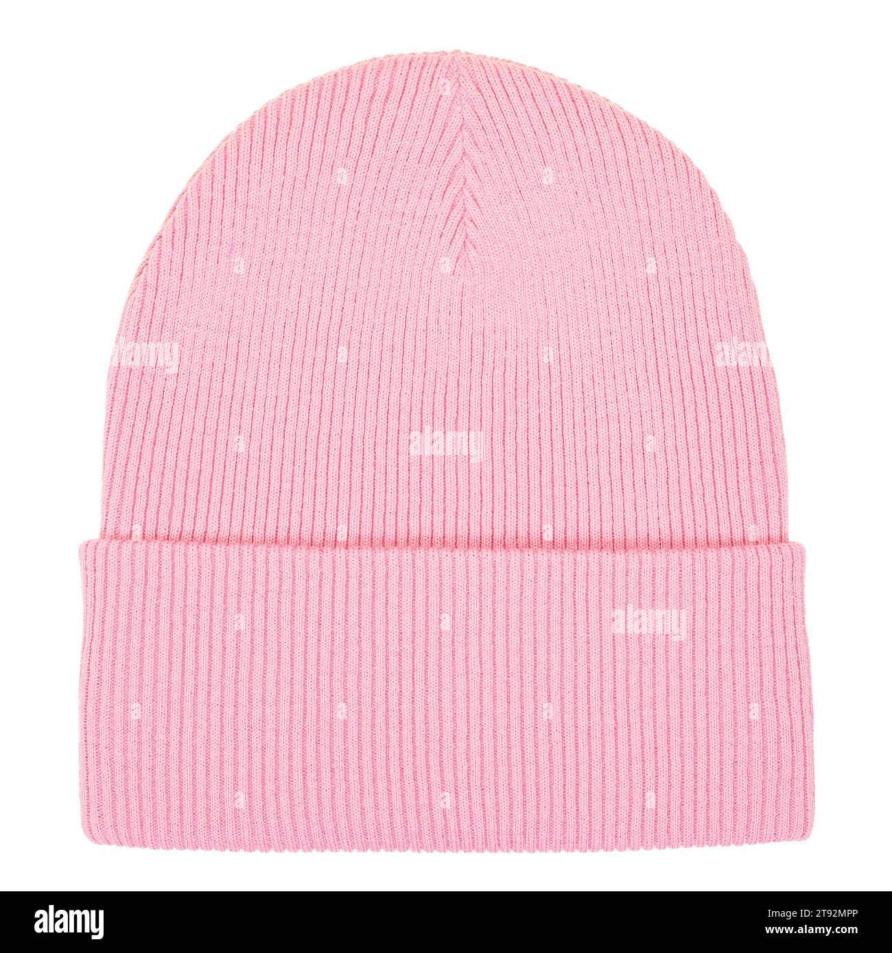 Pink knitted bobble hat isolated on white background Stock Photo - Alamy