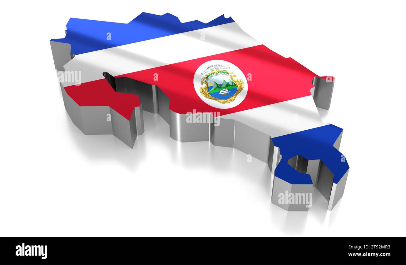 Costa Rica - country borders and flag - 3D illustration Stock Photo - Alamy