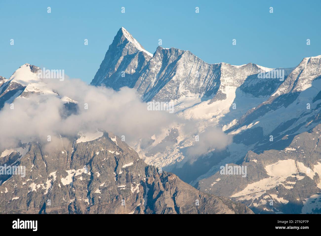 Panorama of Mt. Schreckhorn. Popular tourist attraction. Dramatic and picturesque scene ...