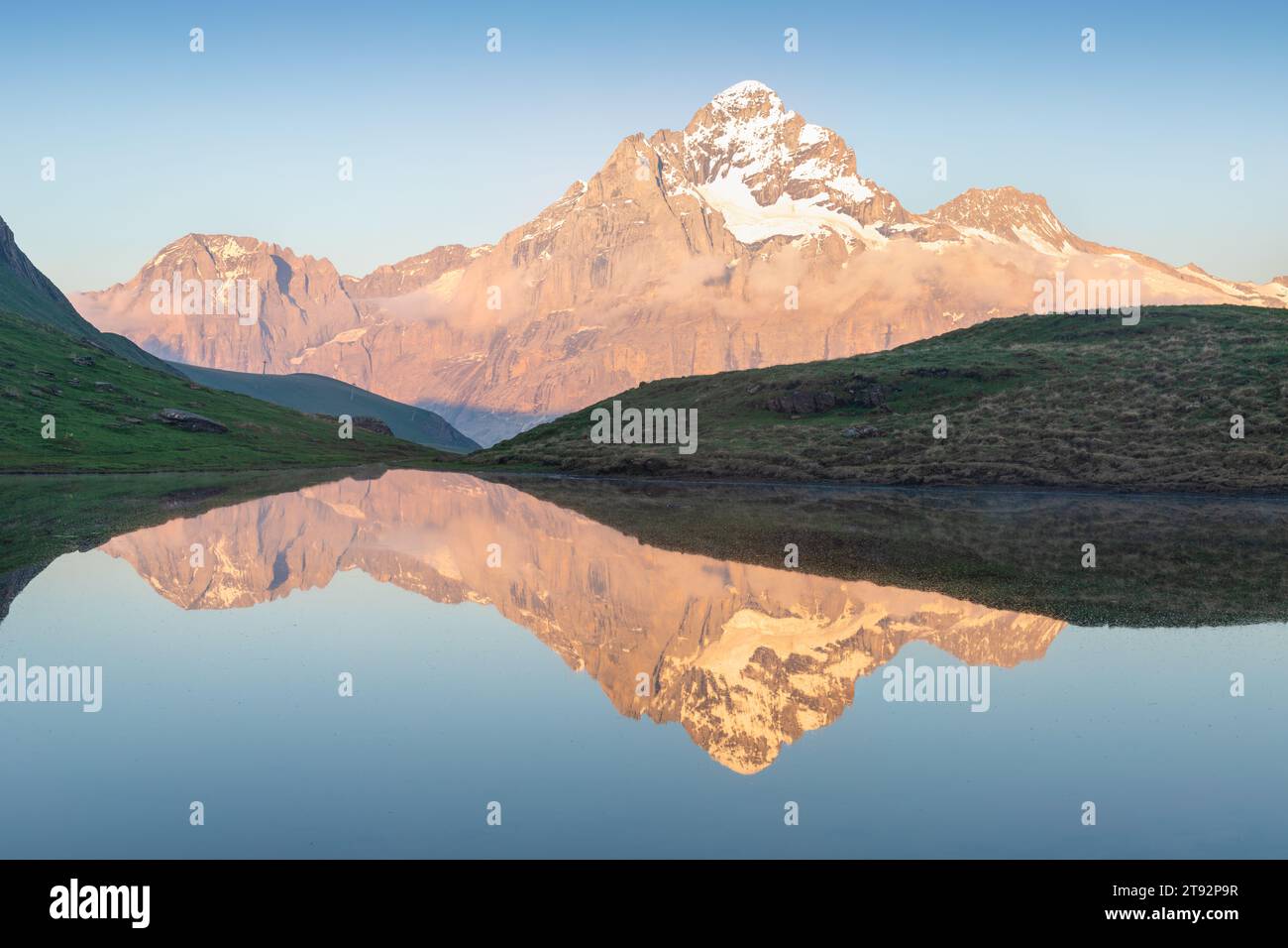 Panorama of Mt. Schreckhorn and Wetterhorn. Popular tourist attraction ...