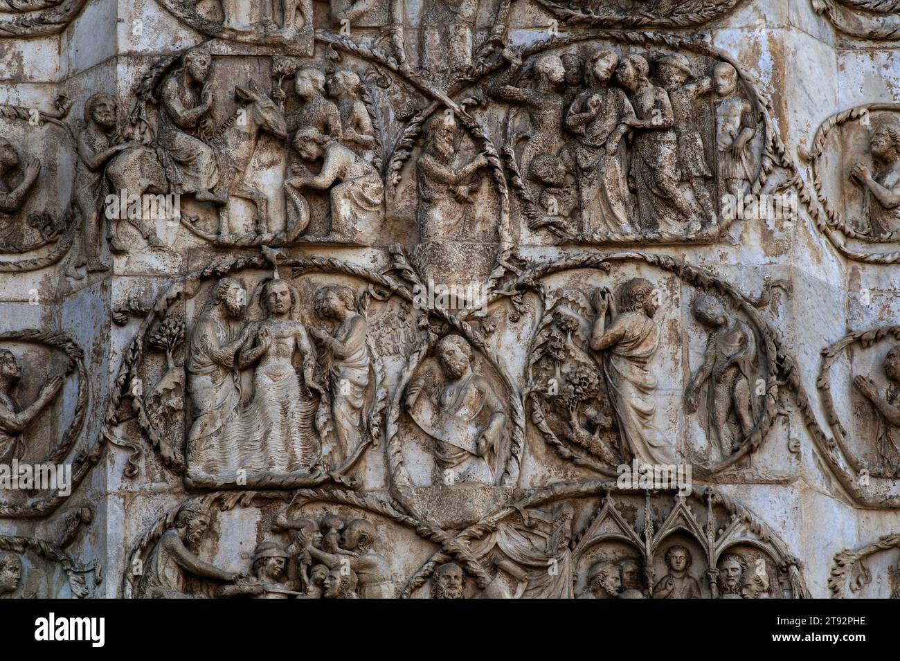 Part of marble bas-relief panel depicting scenes from the New Testament ...