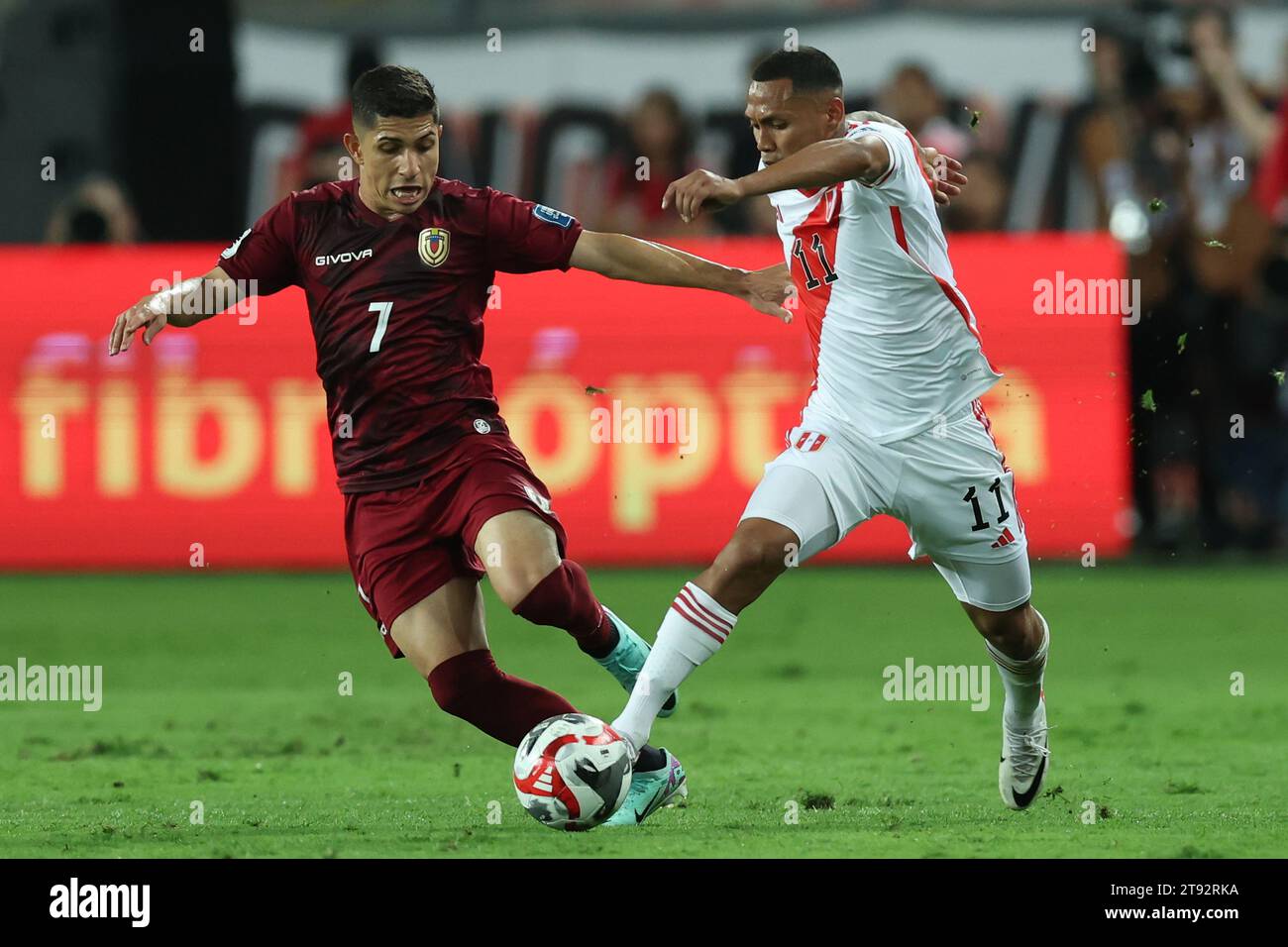 Lima, Peru. 21st Nov, 2023. Bryan Reyna of Peru and Jefferson Savarino ...