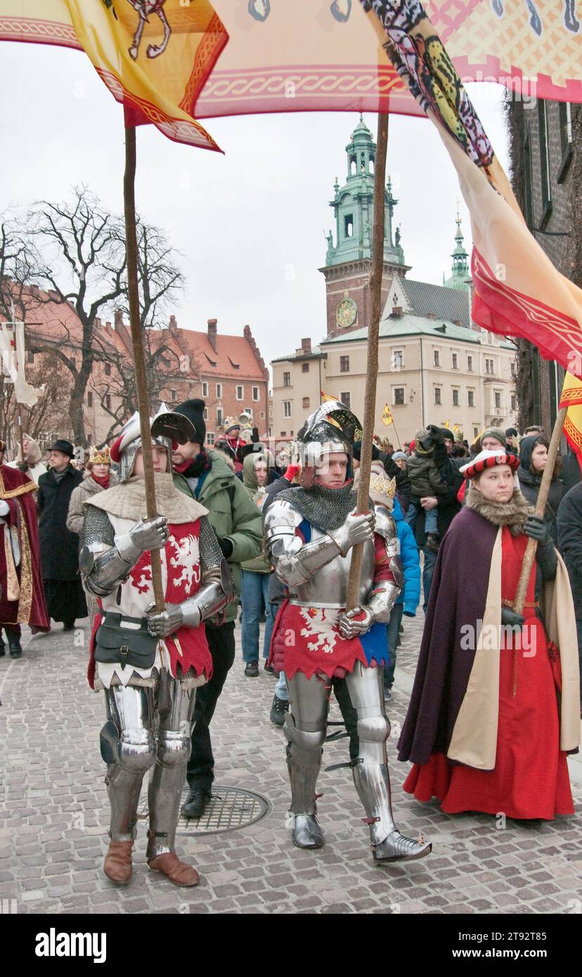 Medieval knights at Cavalcade of Magi, Epiphany Holiday procession ...