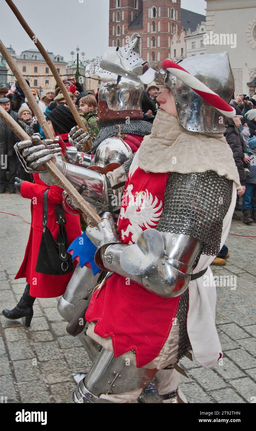 Medieval knights at Cavalcade of Magi, Epiphany Holiday procession ...