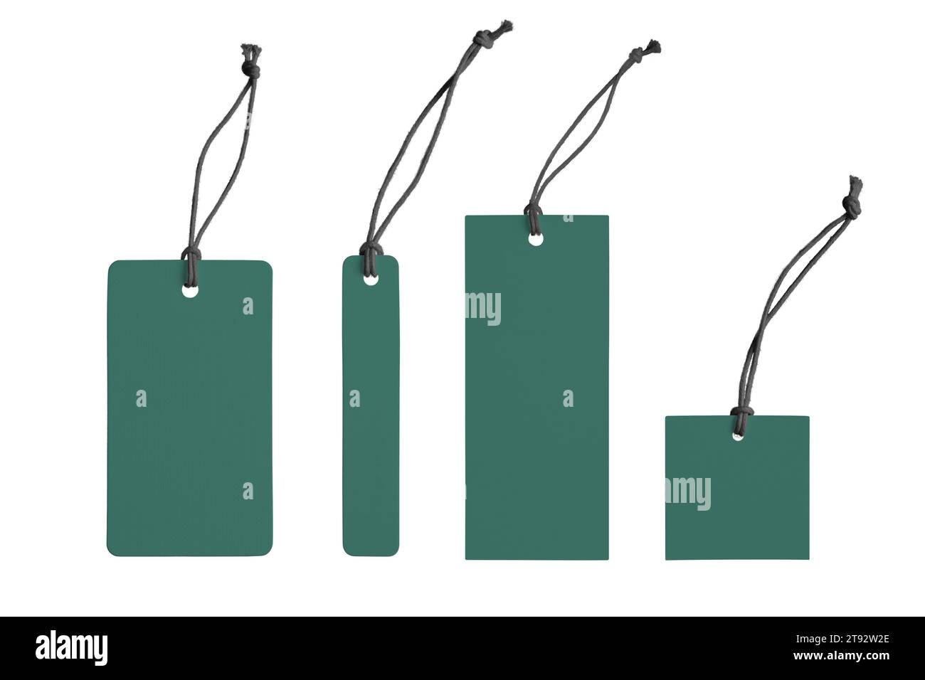 Various shape of blank green paper label or cloth tag set isolated on ...