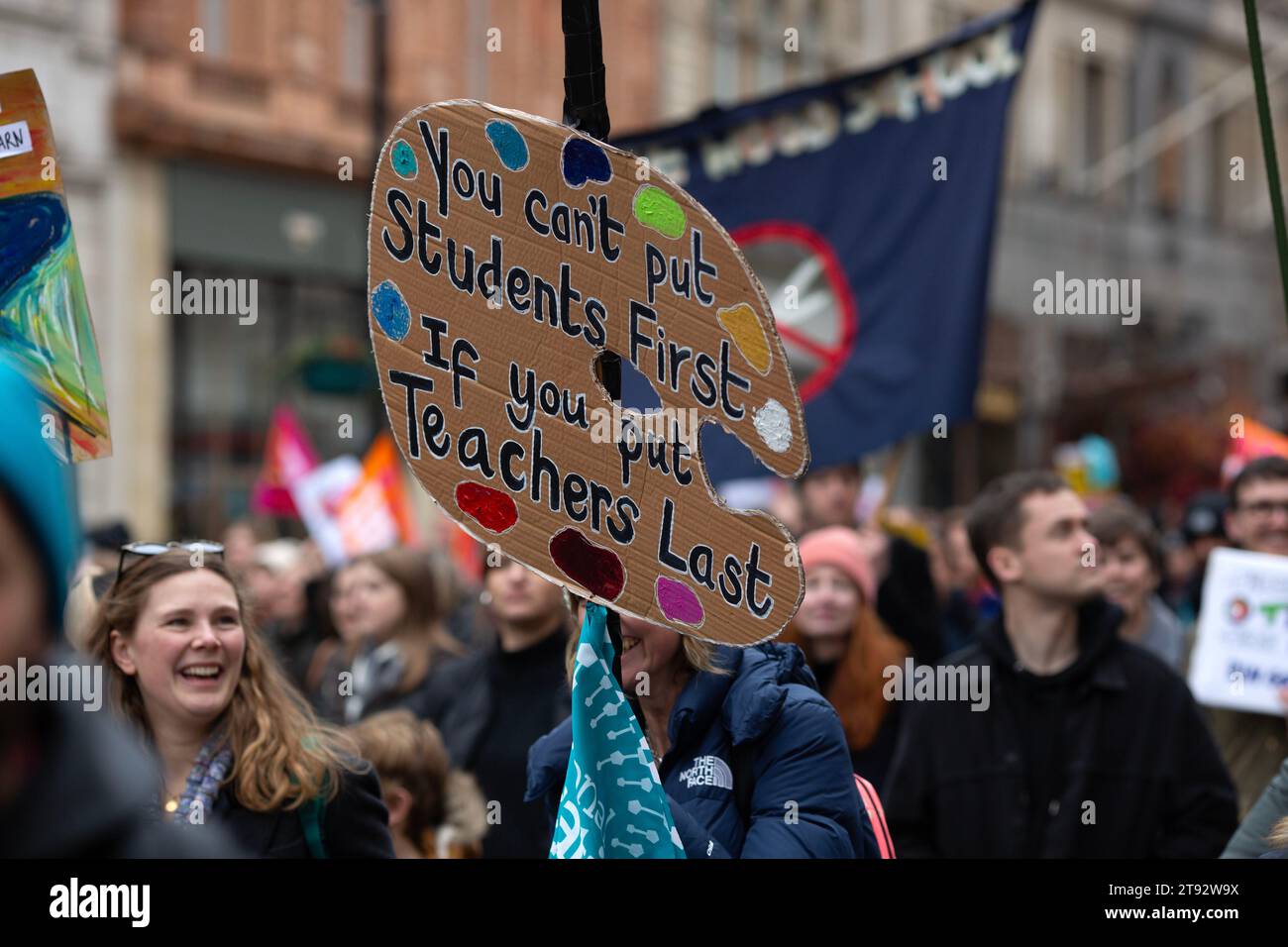 Placards are held during a march and rally called by the NEU (National ...