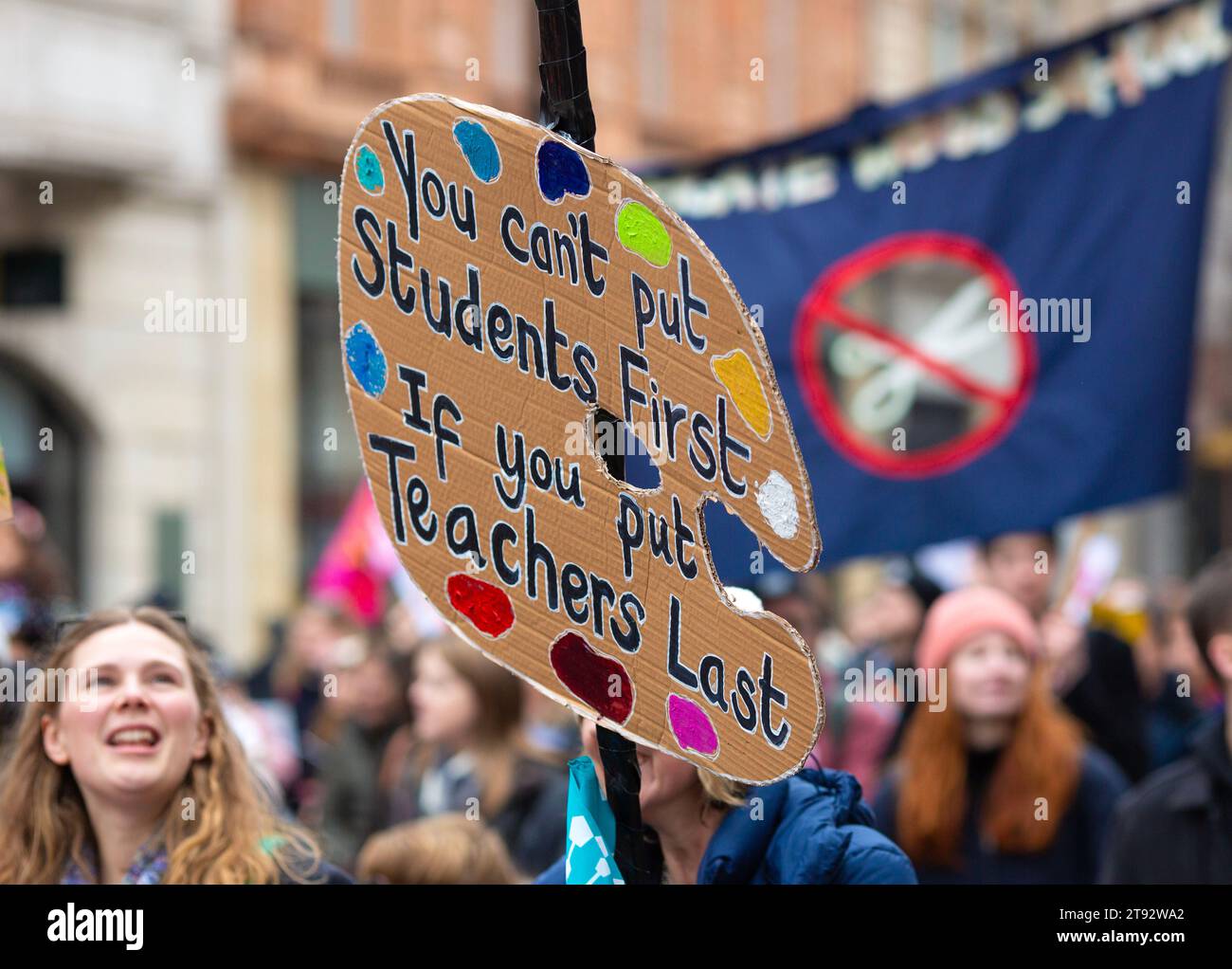 Placards are held during a march and rally called by the NEU (National ...