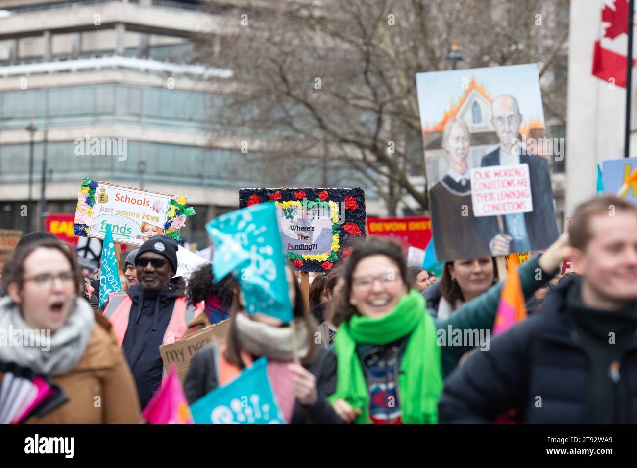 Placards are held during a march and rally called by the NEU (National ...