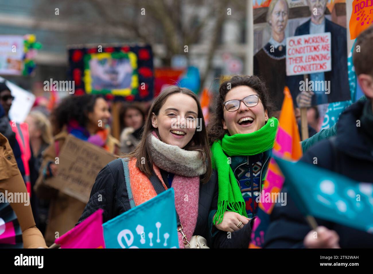 Placards are held during a march and rally called by the NEU (National ...