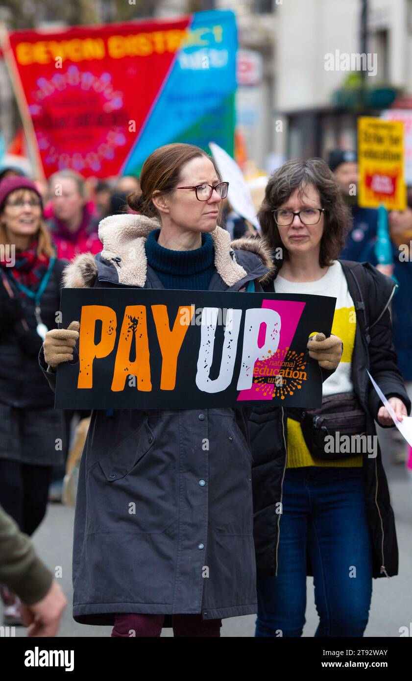Placards are held during a march and rally called by the NEU (National ...
