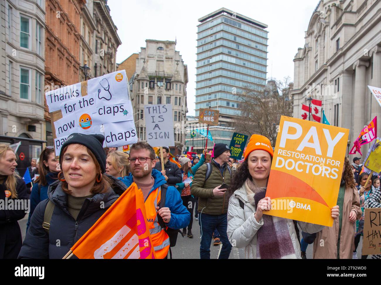 Placards are held during a march and rally called by the NEU (National ...