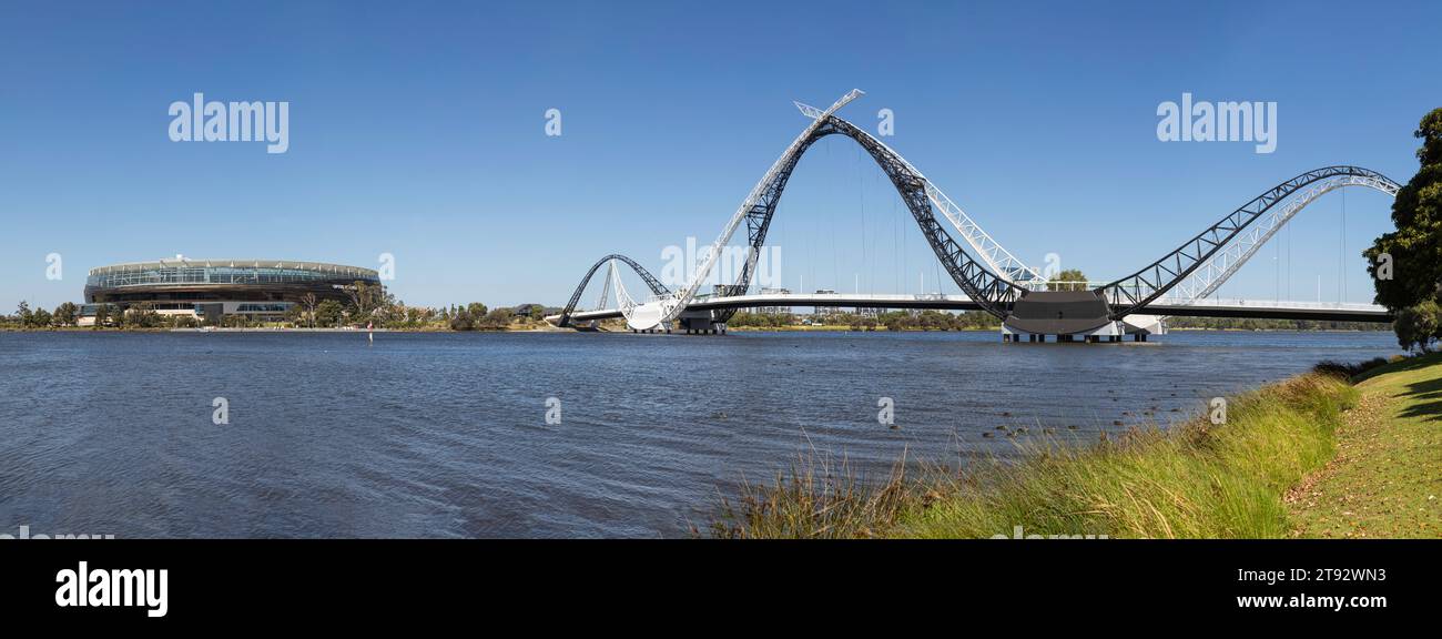 Matagarup Bridge over the Swan river at Perth , Western Australia Stock ...