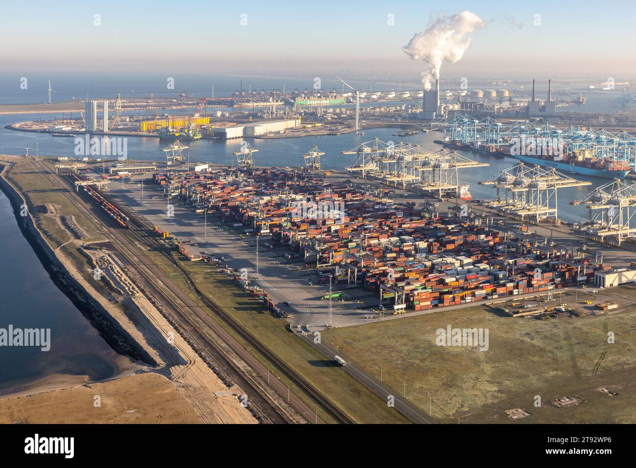 Rotterdam, The Netherlands - December 14, 2022: Aerial view Industrial ...