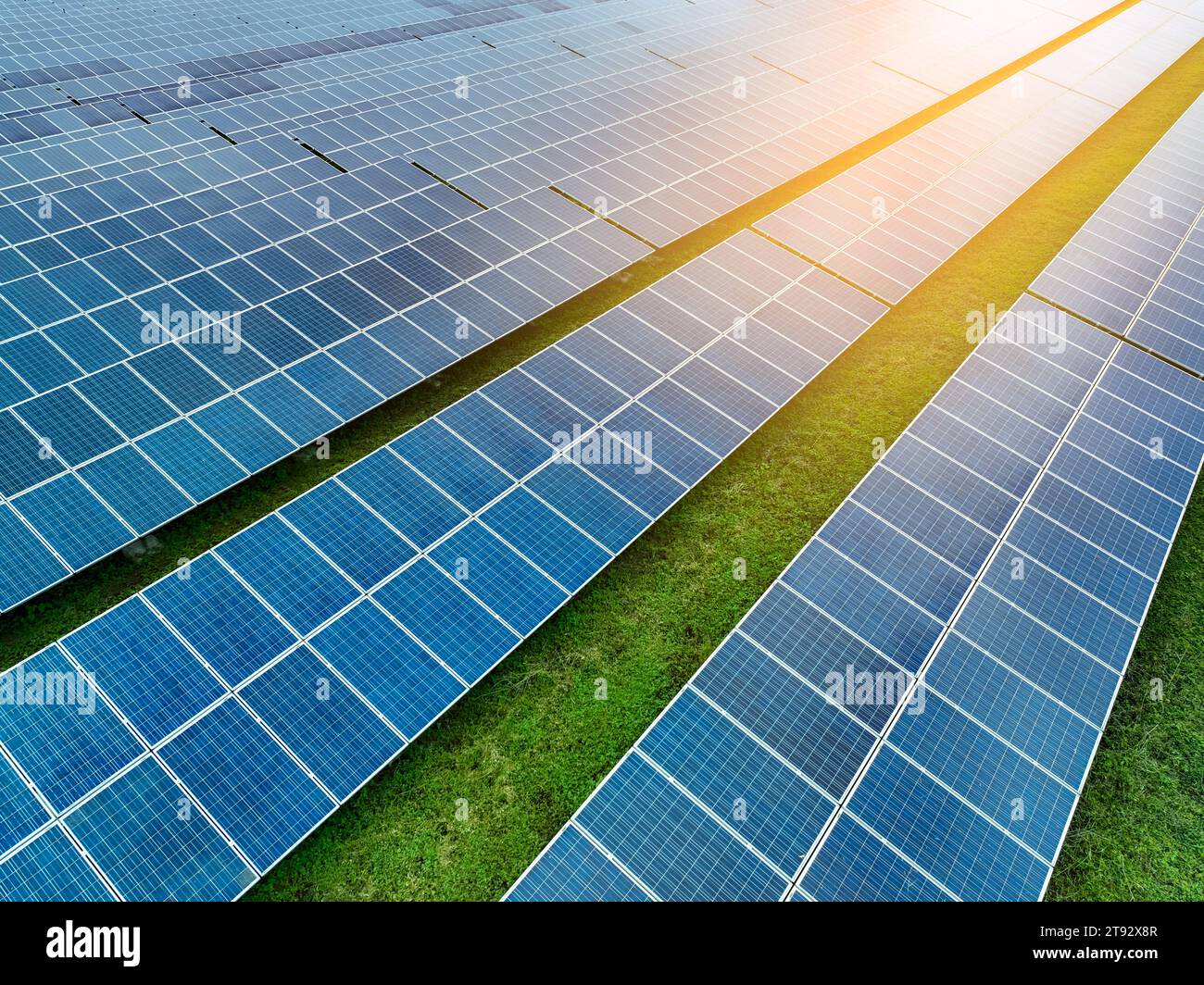 Solar farm and sun light. Solar power for green energy. Sustainable ...