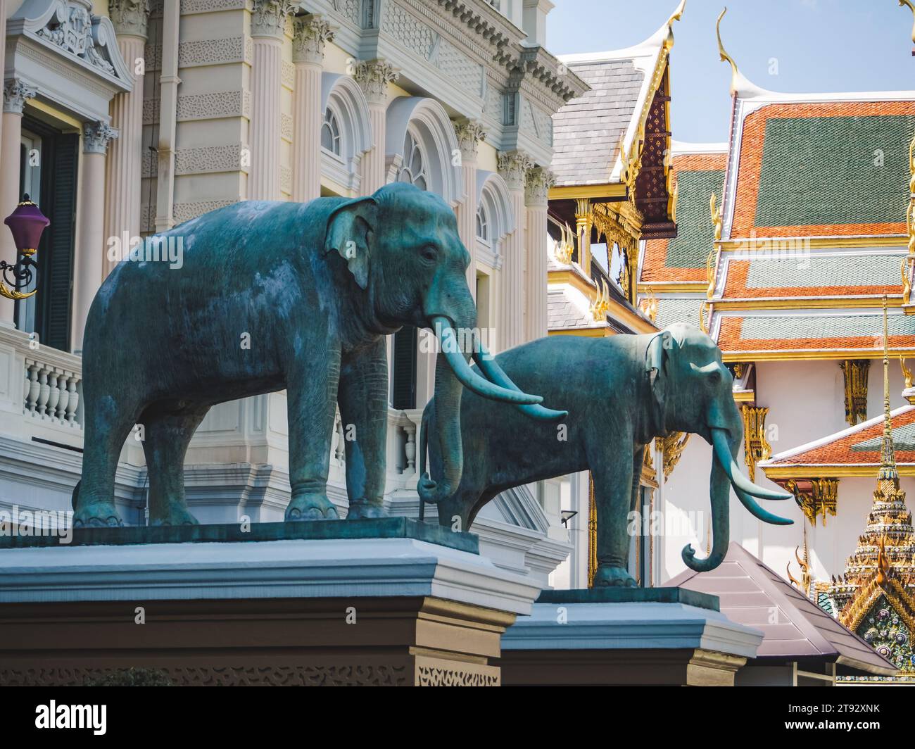 Elephants statues in front of Throne Hall in Grand Palace complex ...