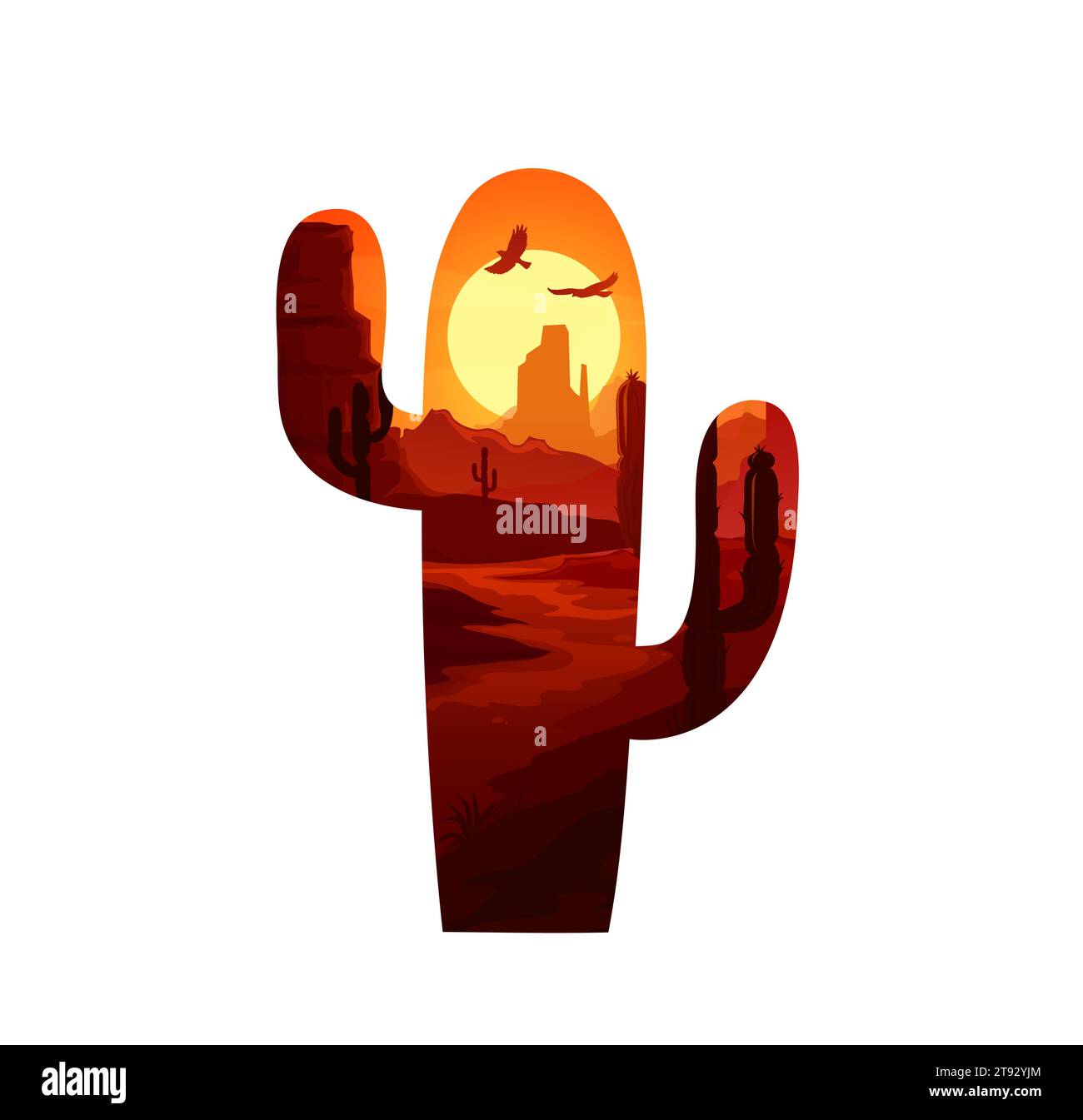 Double exposition of cactus and western mexican desert landscape ...