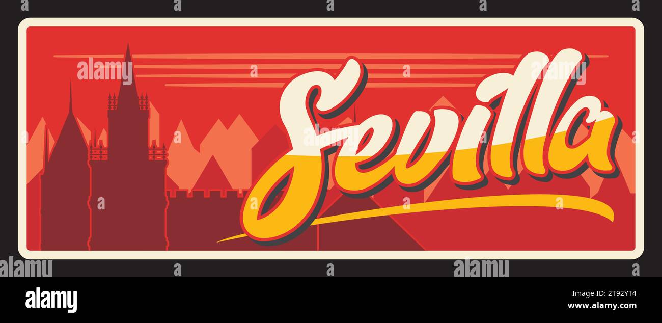 Spain Sevilla metal plates and tin sign with vintage city silhouette ...