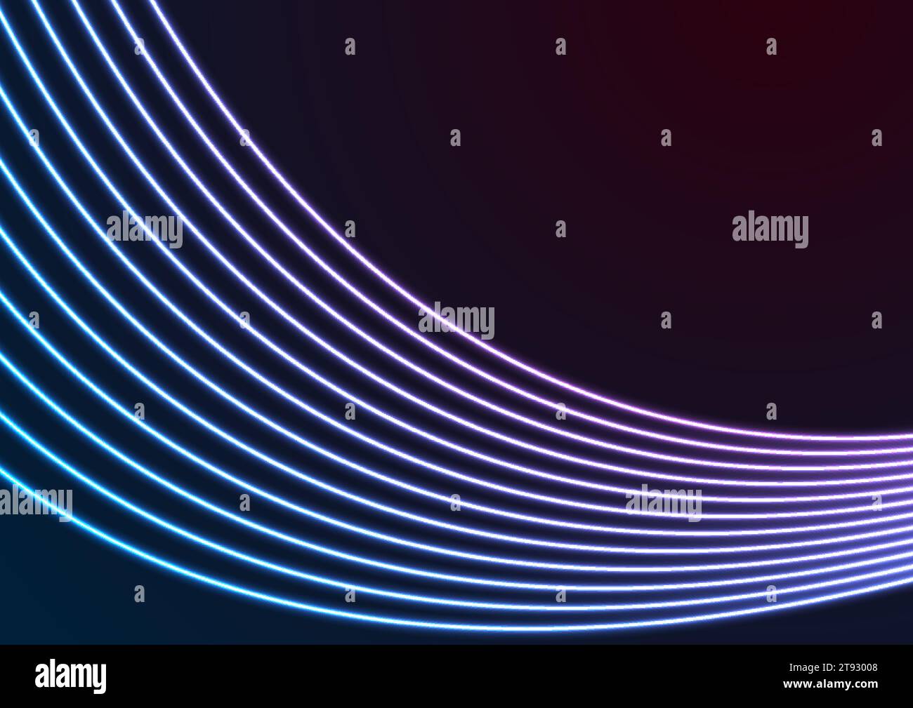 Blue and ultraviolet neon laser glowing curved wavy lines abstract background. Vector design ...