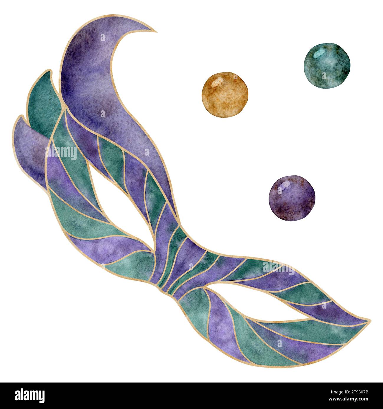Hand drawn watercolor Mardi Gras carnival symbols. Theater masquerade ...
