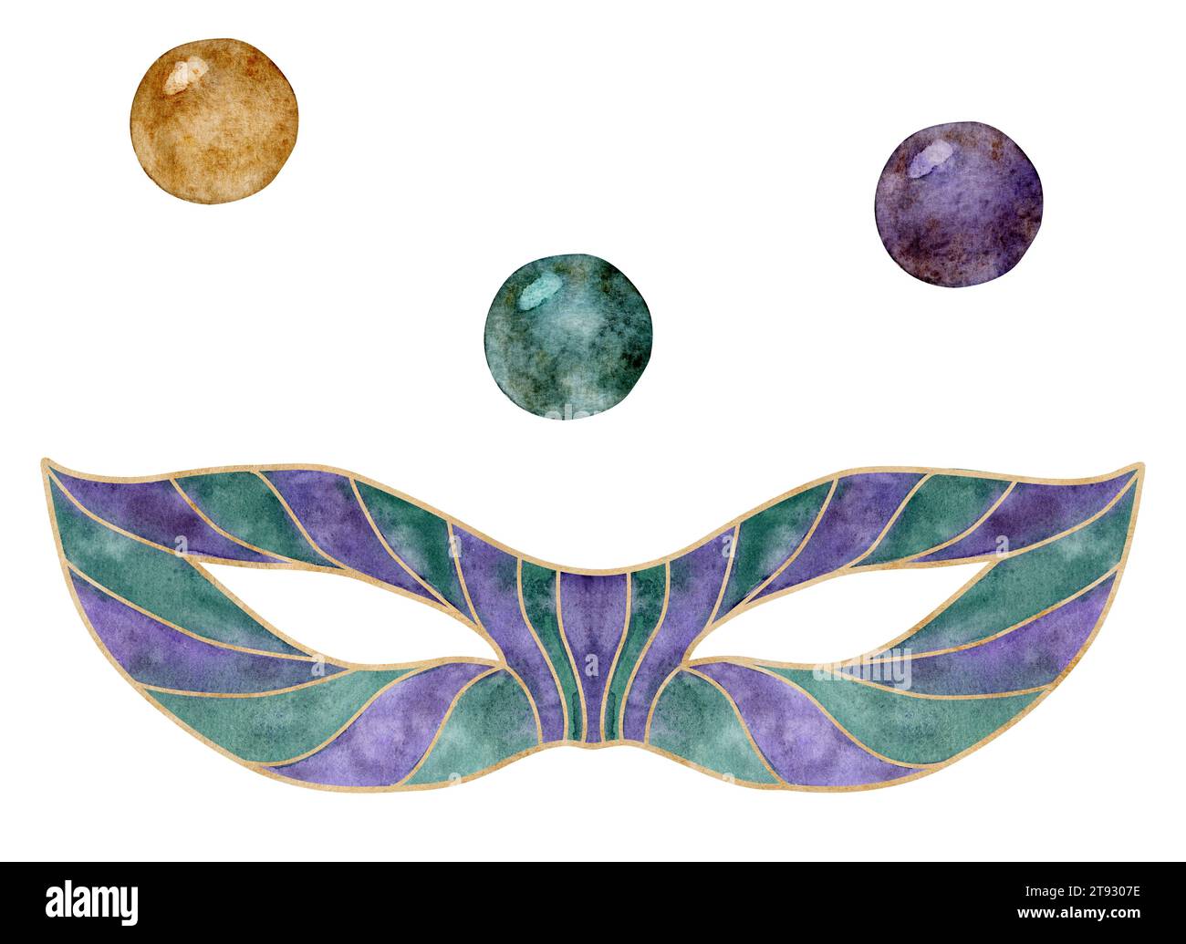 Hand drawn watercolor Mardi Gras carnival symbols. Theater masquerade ...