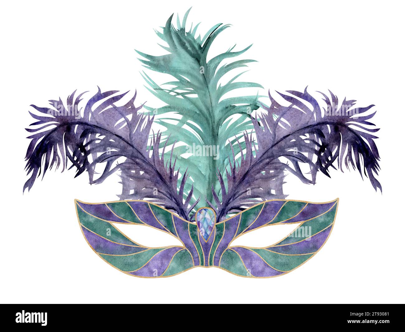 Hand drawn watercolor Mardi Gras carnival symbols. Theater masquerade ...