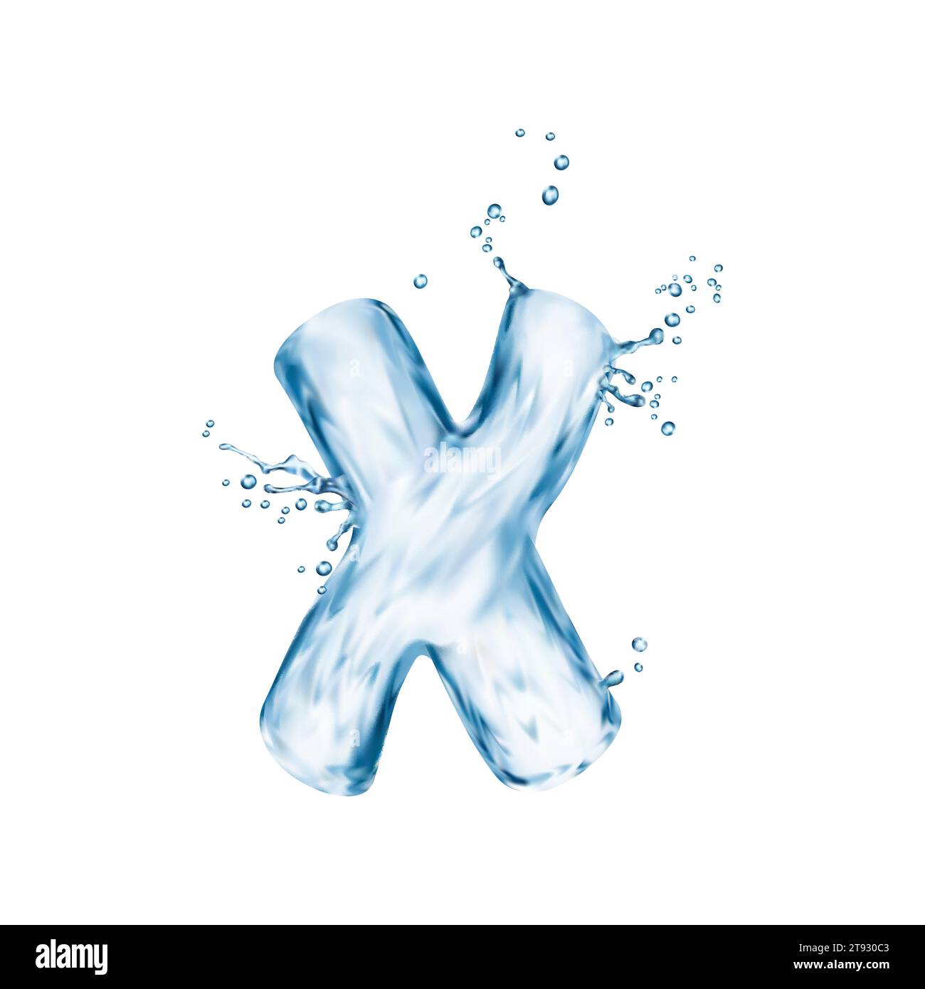 Realistic water font, letter X flow splash type, liquid aqua typeface ...