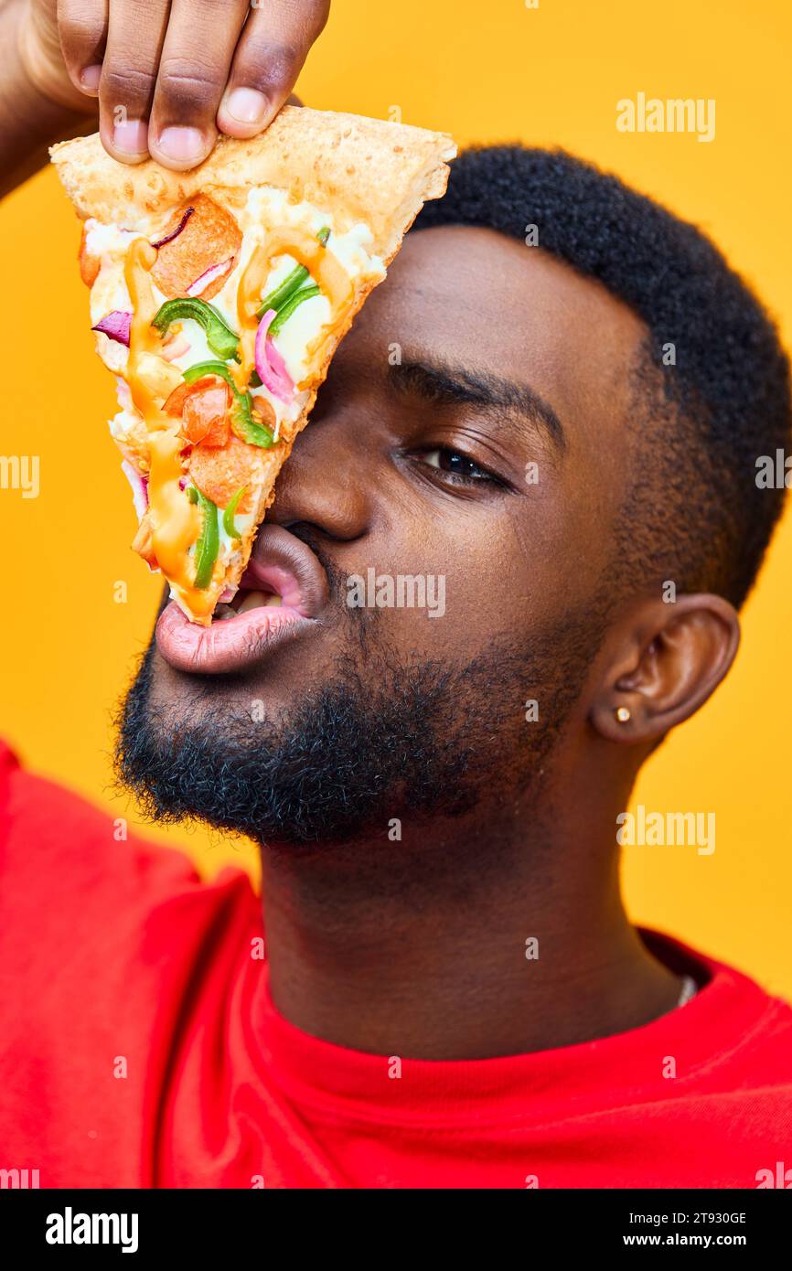 online man american delivery black food pizza african happy food fast ...