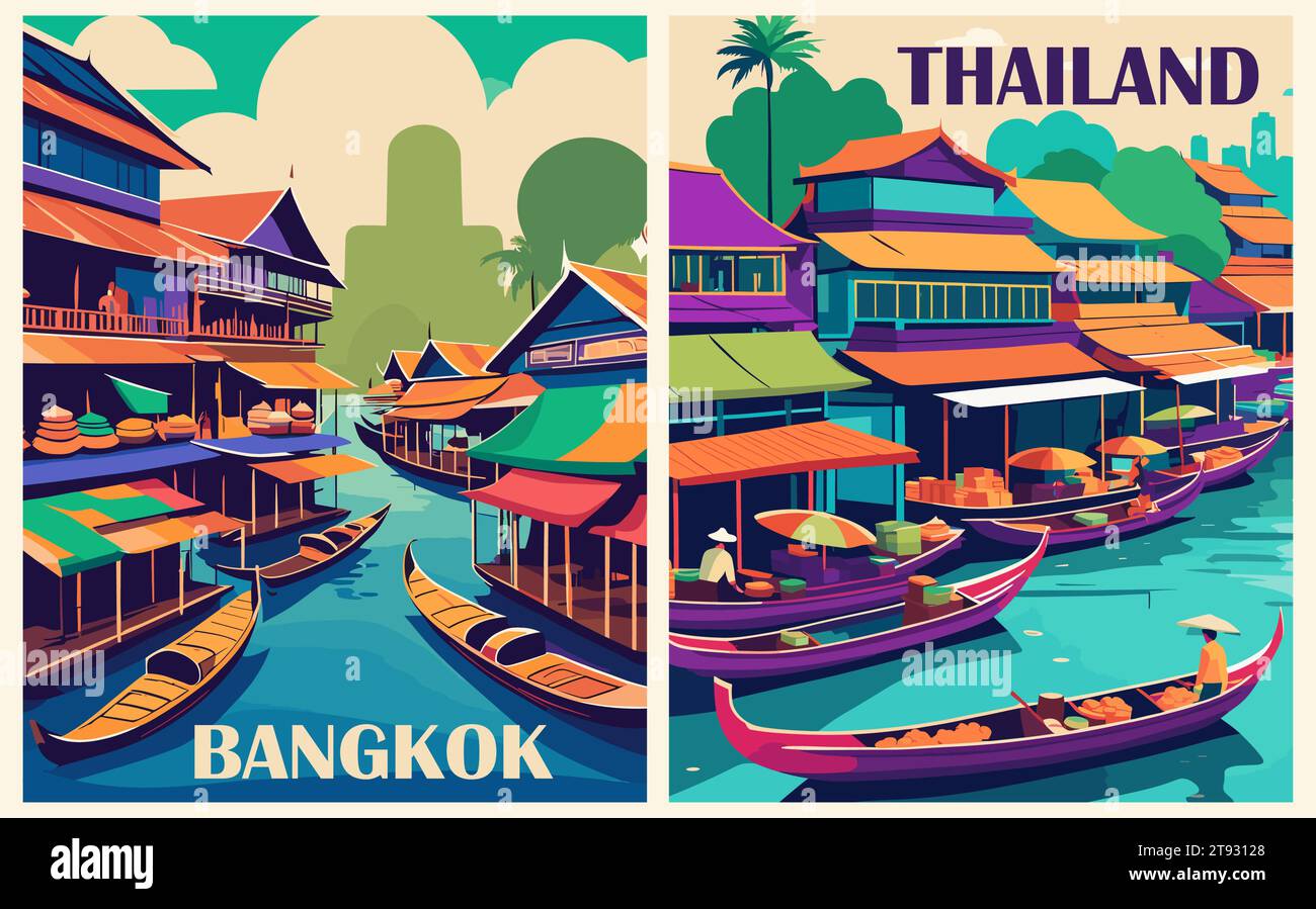 Set of Thailand Travel Posters in retro style Stock Vector Image & Art ...