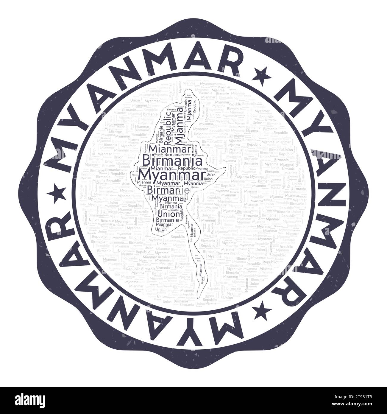 Myanmar logo. Astonishing country badge with word cloud in the shape of ...