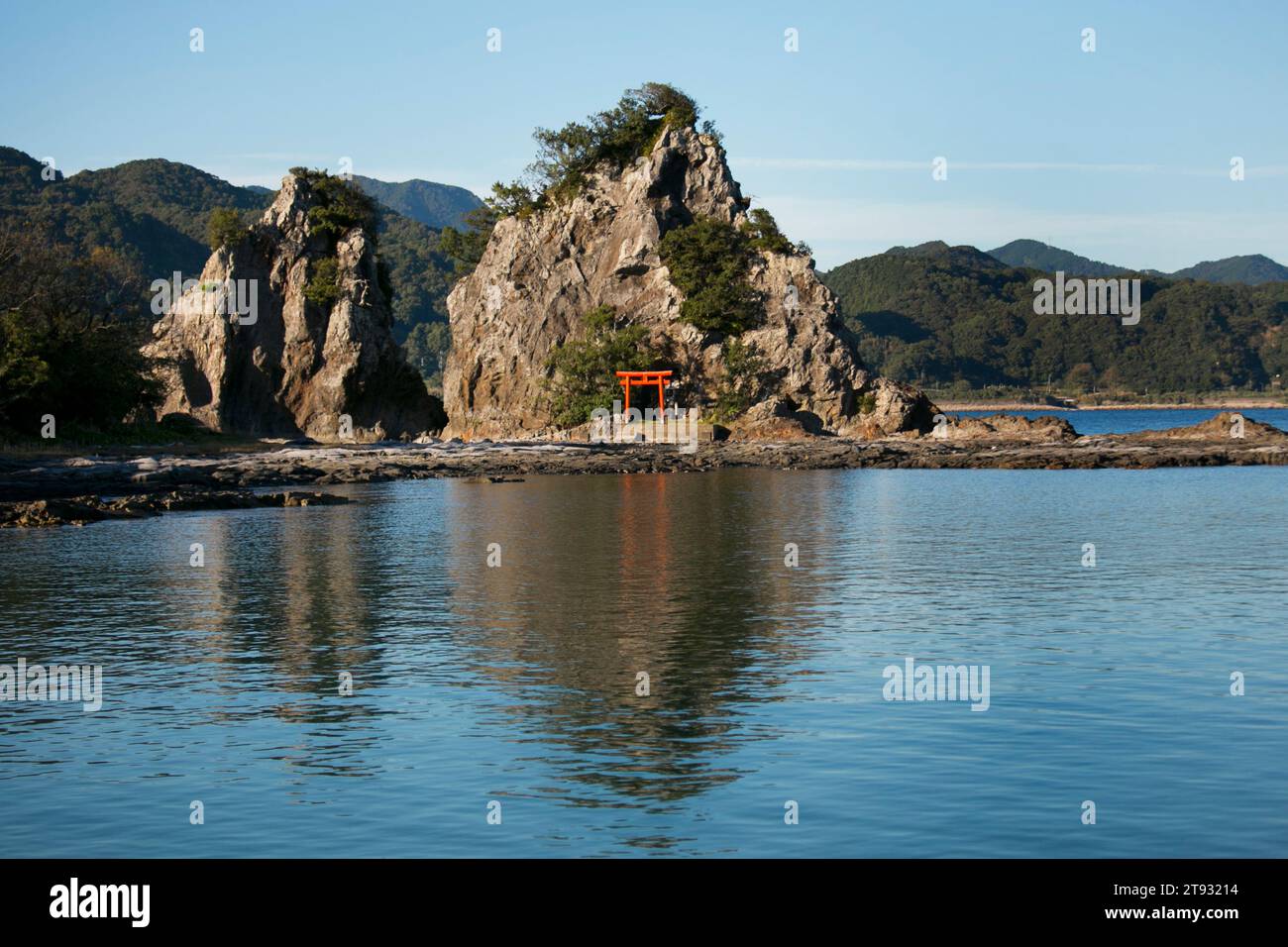 Views of Watano island and its torii gate from Nachikatsuura in Wakayama prefecture, Japan Stock ...