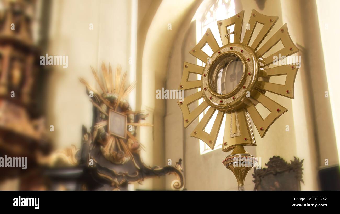 A monstrance containing the consecrated host, which is Our Lord Jesus ...