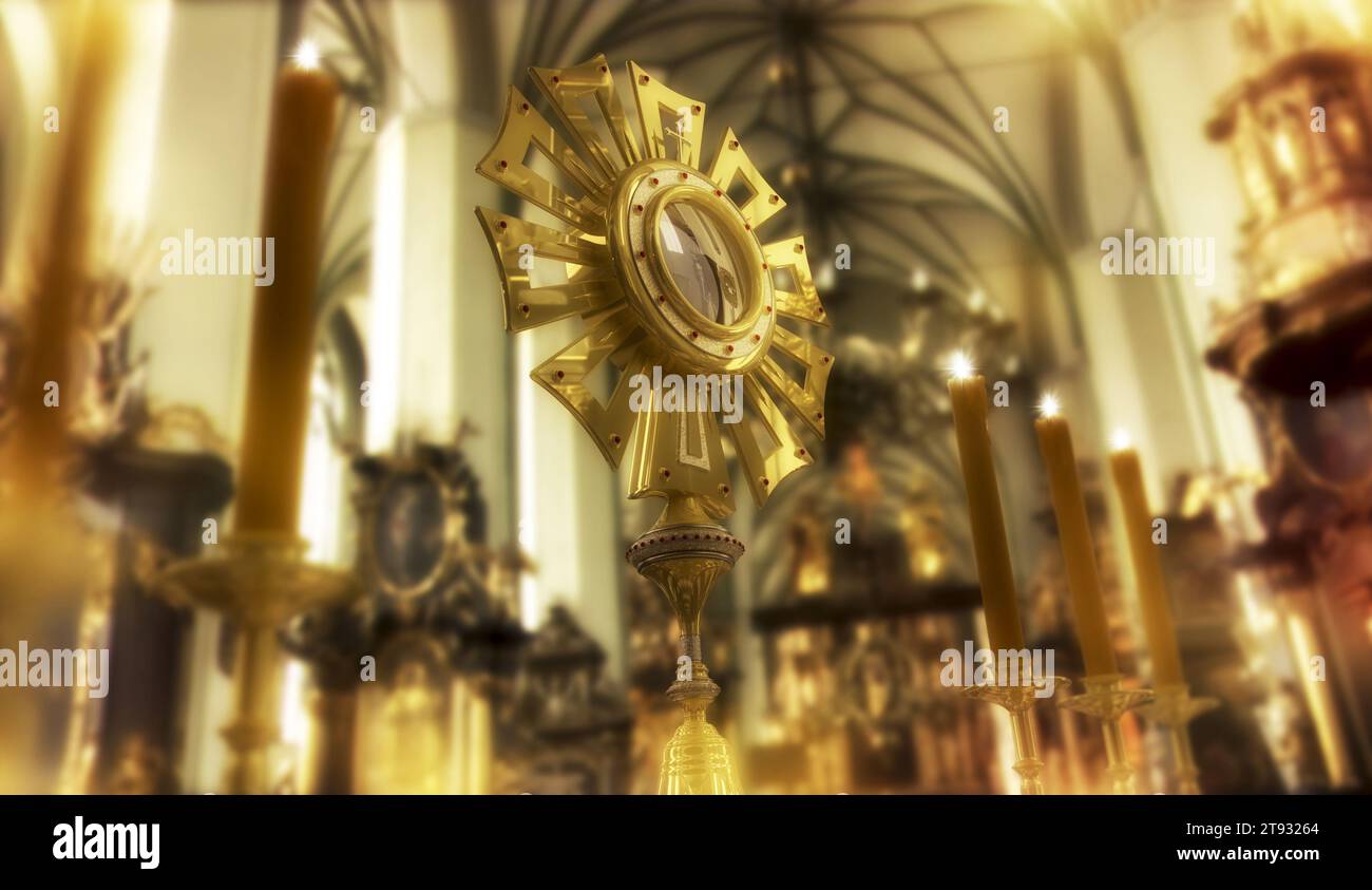 A monstrance containing the consecrated host, which is Our Lord Jesus ...