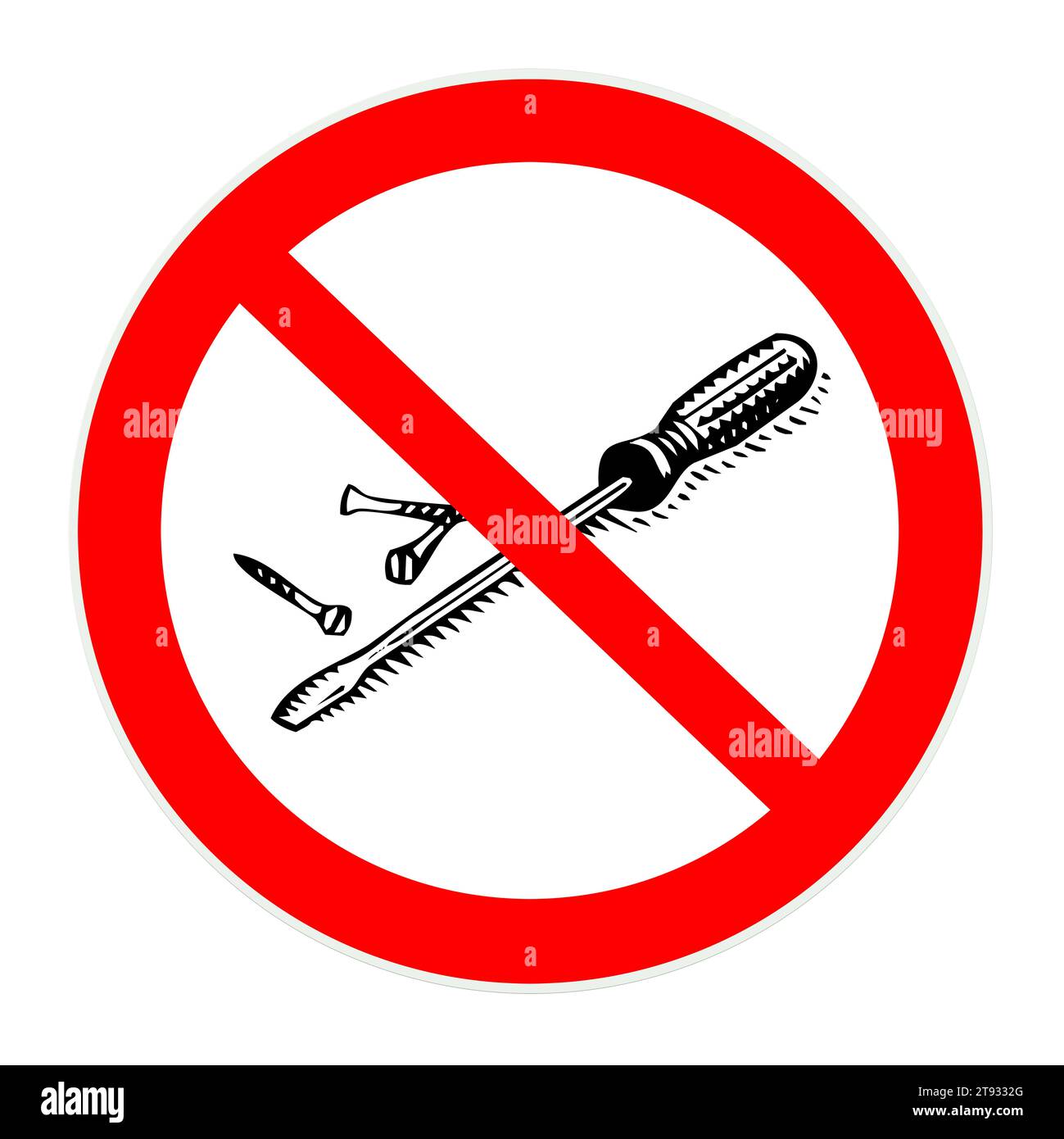 Prohibition sign with screwdriver, 2D illustration Stock Photo - Alamy