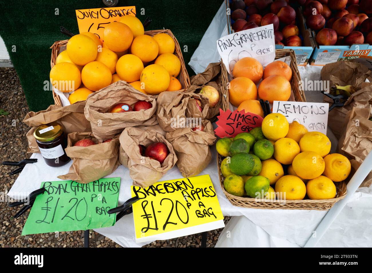 Fresh fruit roadside stall Newbourne Suffolk UK Stock Photo - Alamy