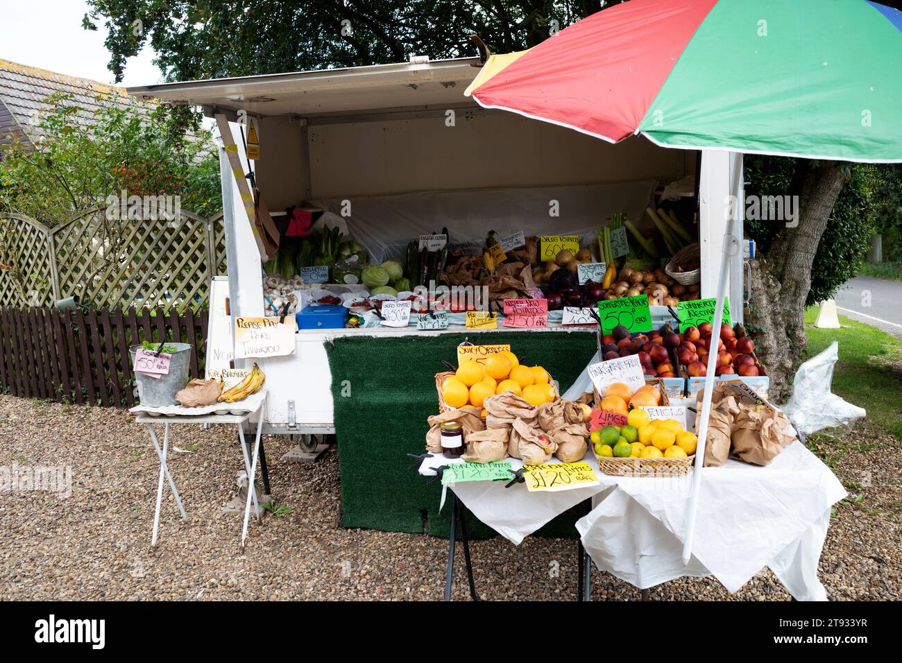 Fresh fruit roadside stall Newbourne Suffolk UK Stock Photo - Alamy