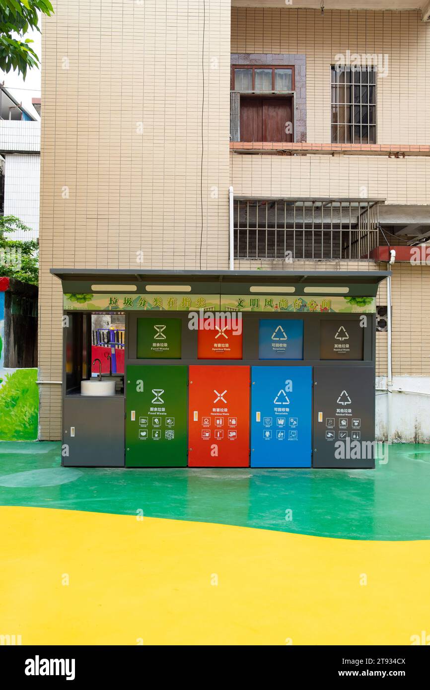 ZhongShan China-October 10,2023:different colors litter bins for ...