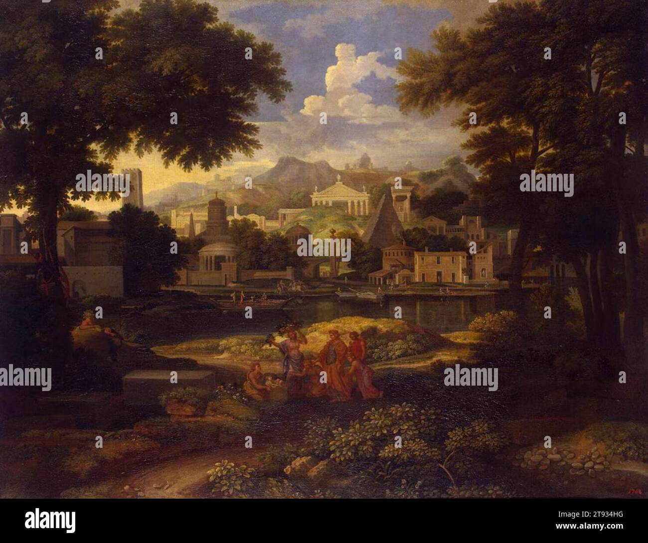 Landscape with the Finding of Moses - by Etienne Allegrain Stock Photo ...