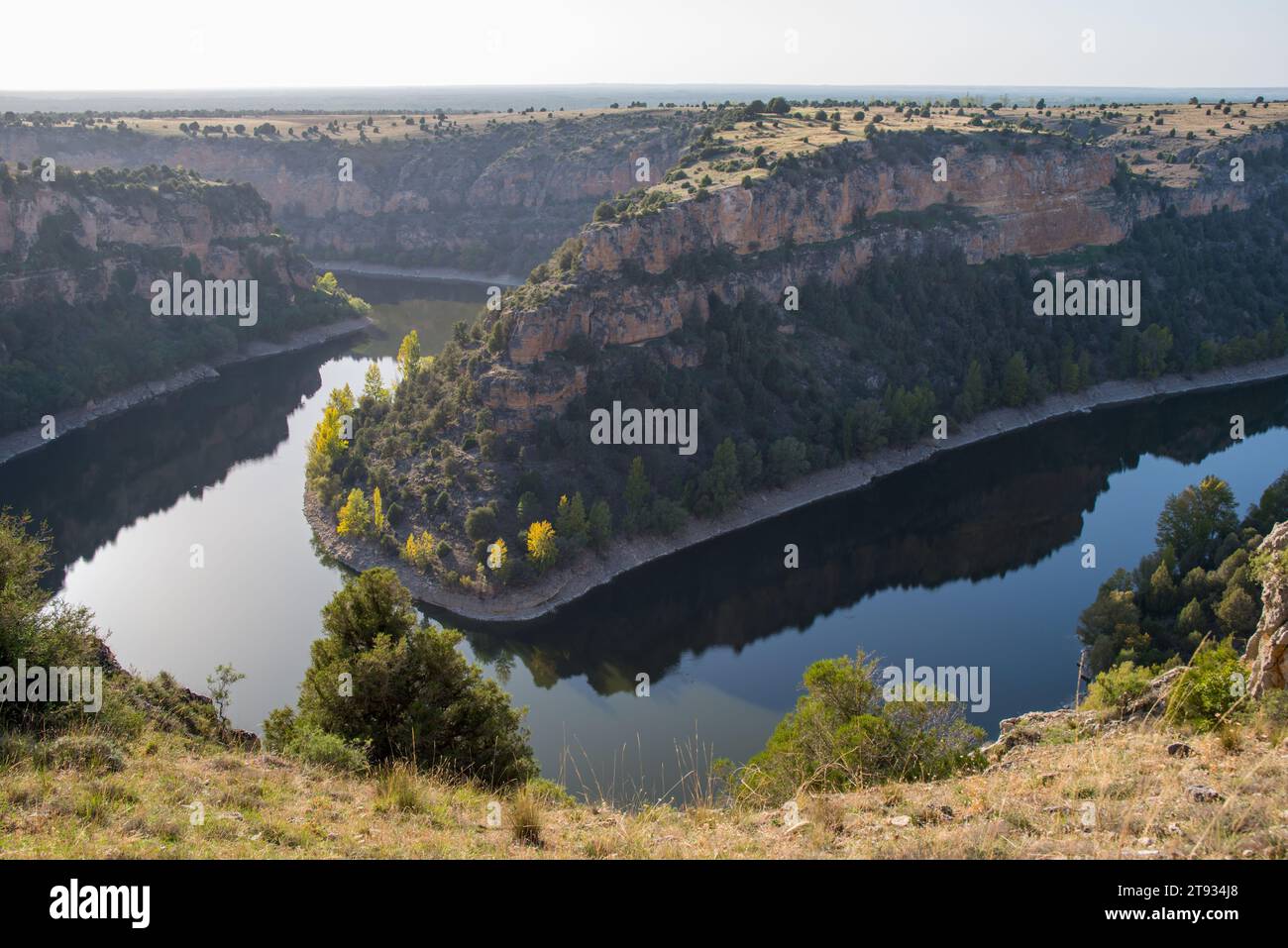 Aerial view of river bends. Duraton river, Segovia, Spain Stock Photo ...