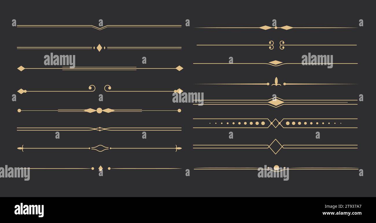 Text Devider Set Gold Line Minimal Separators Elegant Doodlle Borders
