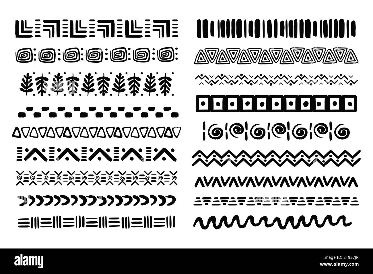 Set african tribal motive border in doodle hand drawn style from ...