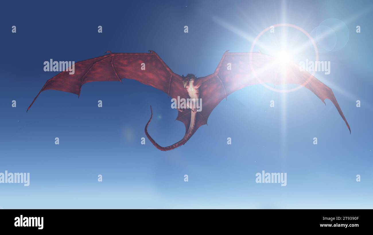 Red Dragon Attacking out of the Sun Stock Photo - Alamy