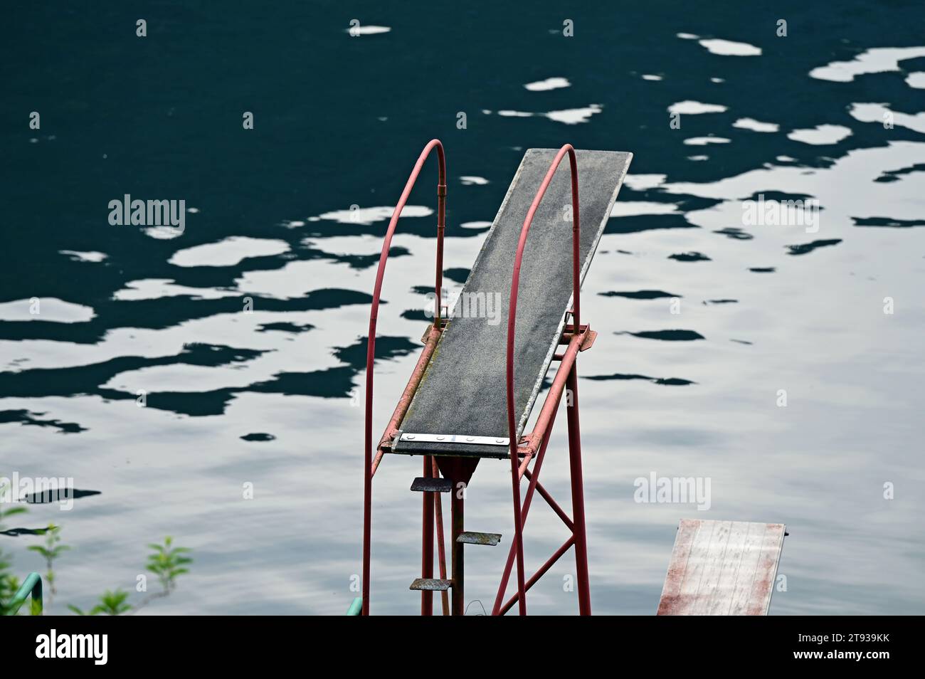 Lake Hallstatt with an old diving board Stock Photo - Alamy
